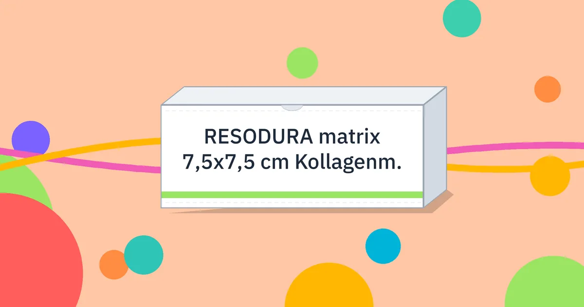 Symbolbild: Packung mit der Aufschrift RESODURA matrix 7,5x7,5 cm Kollagenm. (PZN 14303980) – Verfügbarkeit und Bezug in Apotheken in Frankfurt am Main