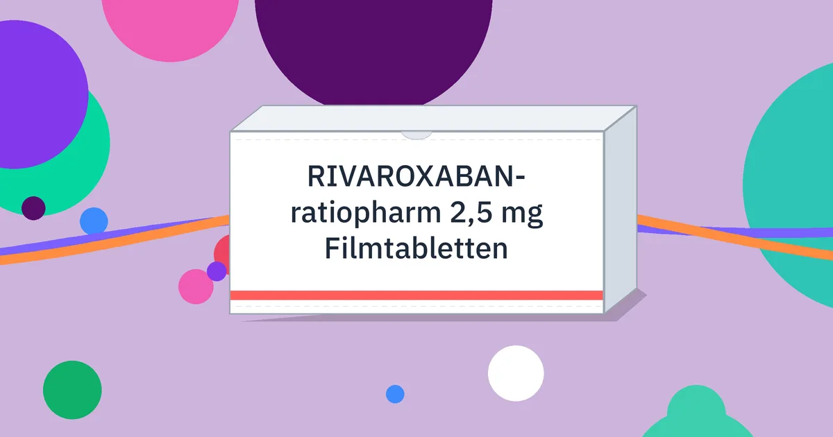 Symbolbild: Packung mit der Aufschrift RIVAROXABAN-ratiopharm 2,5 mg Filmtabletten (PZN 18826686) – Verfügbarkeit und Bezug in Apotheken in Frankfurt am Main