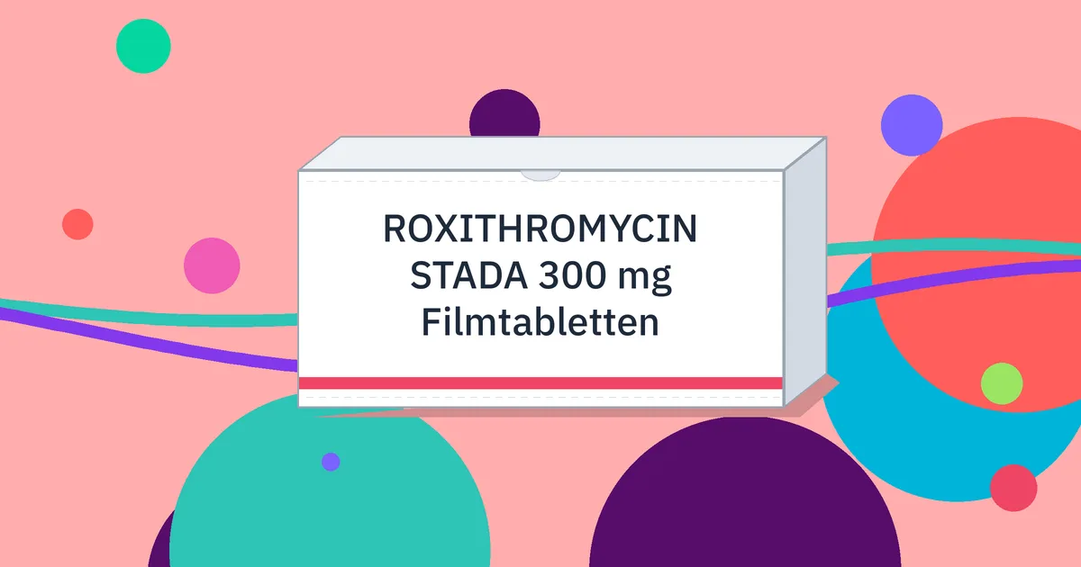 Symbolbild: Packung mit der Aufschrift ROXITHROMYCIN STADA 300 mg Filmtabletten (PZN 01415826) – Verfügbarkeit und Bezug in Apotheken in Frankfurt am Main