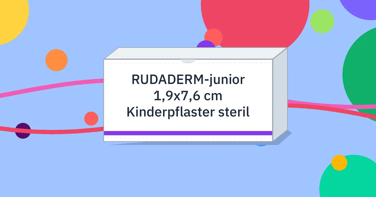 Symbolbild: Packung mit der Aufschrift RUDADERM-junior 1,9x7,6 cm Kinderpflaster steril (PZN 15879305) – Verfügbarkeit und Bezug in Apotheken in Frankfurt am Main