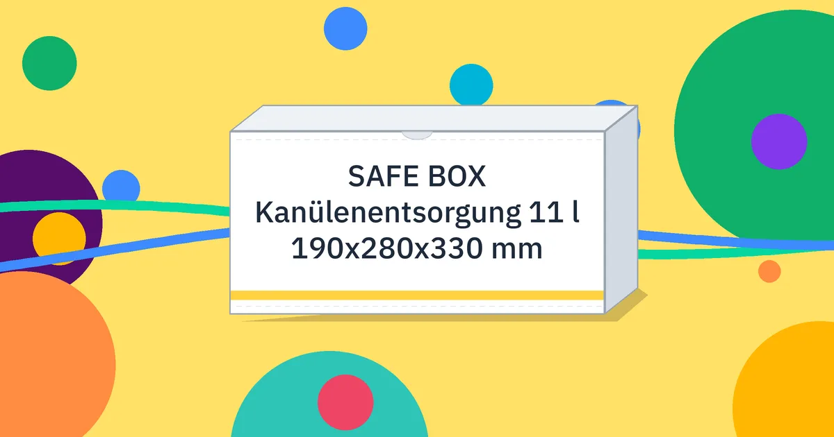 Symbolbild: Packung mit der Aufschrift SAFE BOX Kanülenentsorgung 11 l 190x280x330 mm (PZN 13909634) – Verfügbarkeit und Bezug in Apotheken in Frankfurt am Main