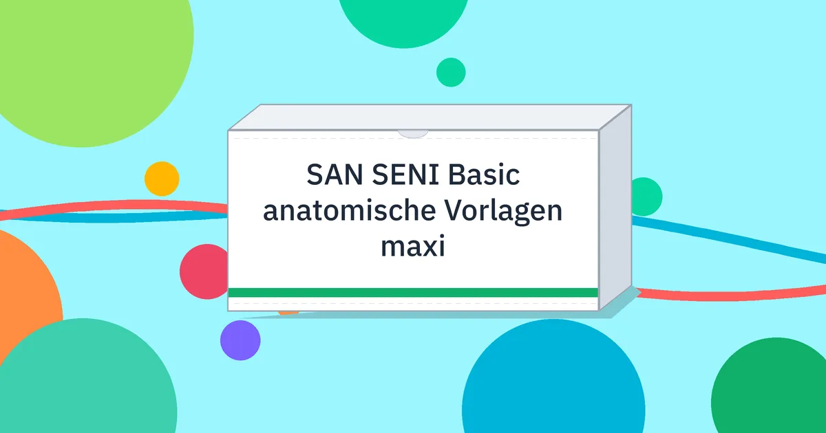 Symbolbild: Packung mit der Aufschrift SAN SENI Basic anatomische Vorlagen maxi (PZN 13228667) – Verfügbarkeit und Bezug in Apotheken in Frankfurt am Main