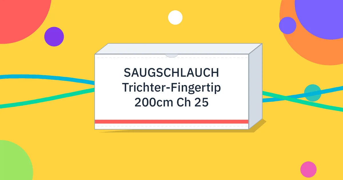 Symbolbild: Packung mit der Aufschrift SAUGSCHLAUCH Trichter-Fingertip 200cm Ch 25 (PZN 20271764) – Verfügbarkeit und Bezug in Apotheken in Frankfurt am Main