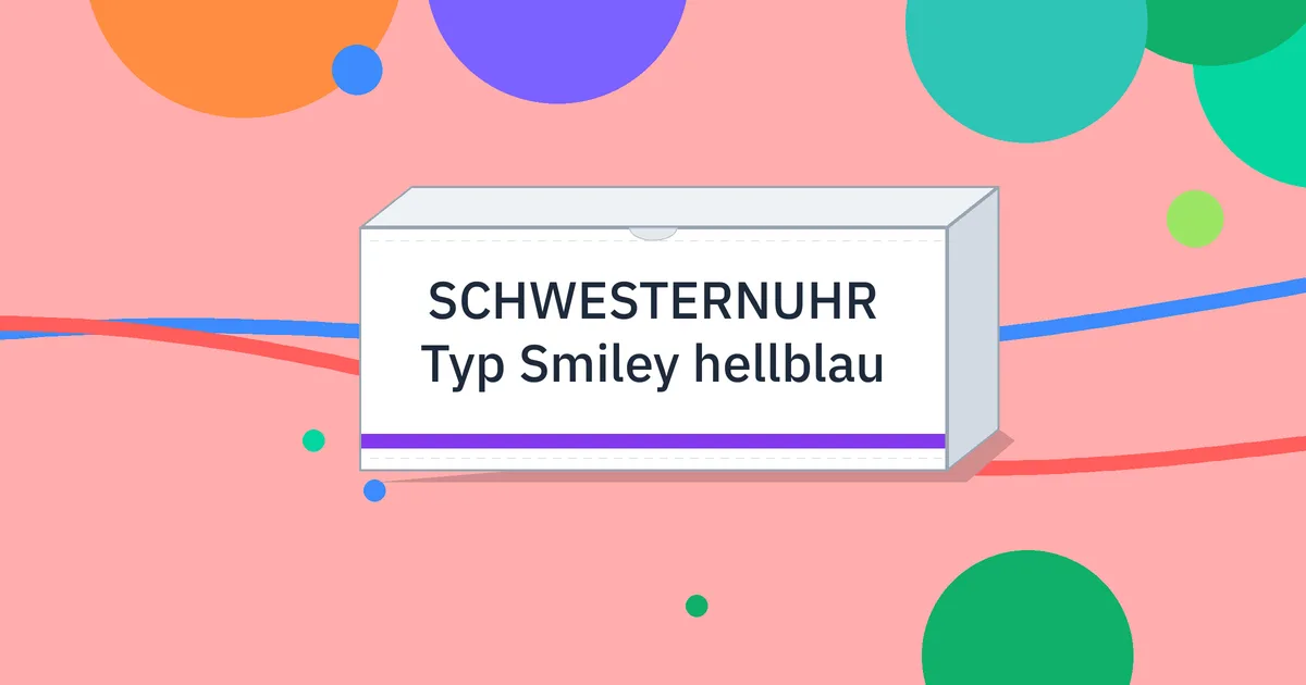 Symbolbild: Packung mit der Aufschrift SCHWESTERNUHR Typ Smiley hellblau (PZN 09254179) – Verfügbarkeit und Bezug in Apotheken in Frankfurt am Main