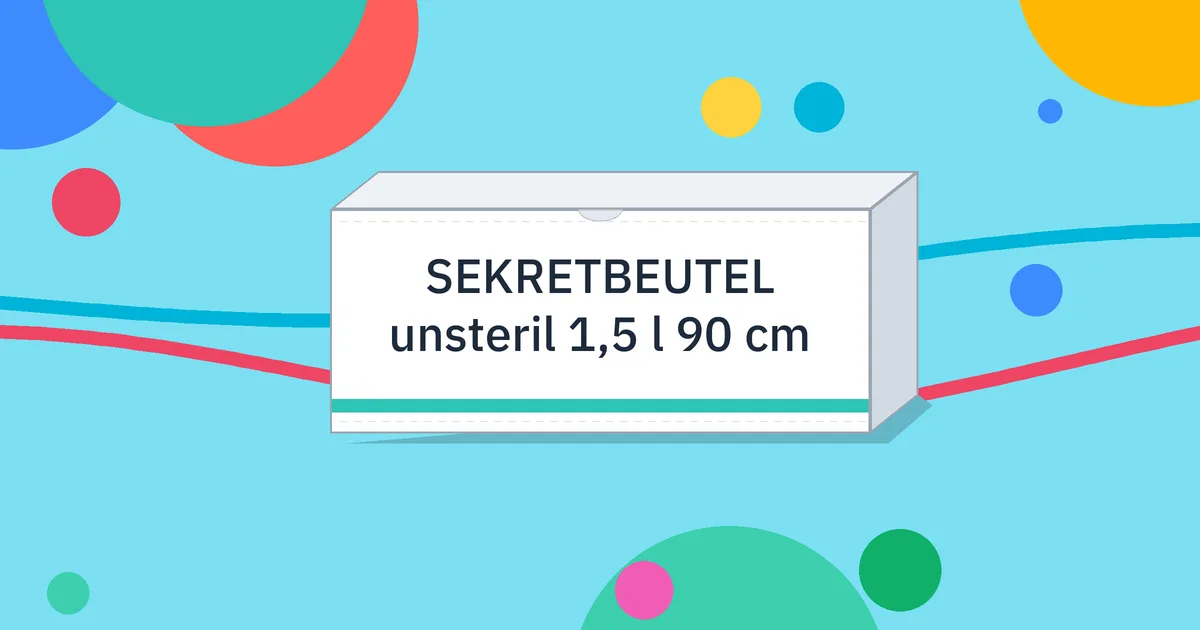 Symbolbild: Packung mit der Aufschrift SEKRETBEUTEL unsteril 1,5 l 90 cm (PZN 20204756) – Verfügbarkeit und Bezug in Apotheken in Frankfurt am Main