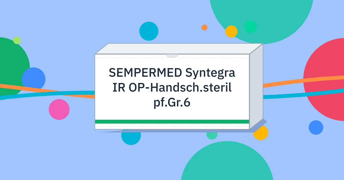 Symbolbild: Packung mit der Aufschrift SEMPERMED Syntegra IR OP-Handsch.steril pf.Gr.6 (PZN 15865705) – Verfügbarkeit und Bezug in Apotheken in Frankfurt am Main