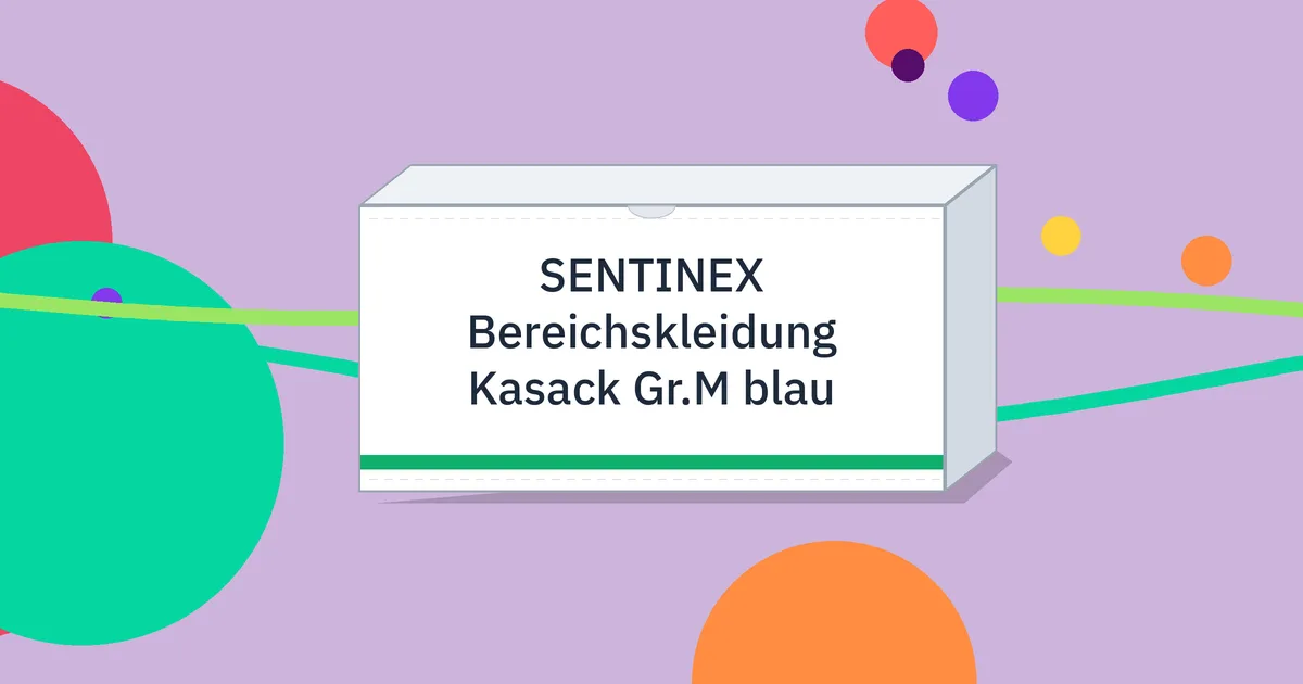 Symbolbild: Packung mit der Aufschrift SENTINEX Bereichskleidung Kasack Gr.M blau (PZN 09285659) – Verfügbarkeit und Bezug in Apotheken in Frankfurt am Main