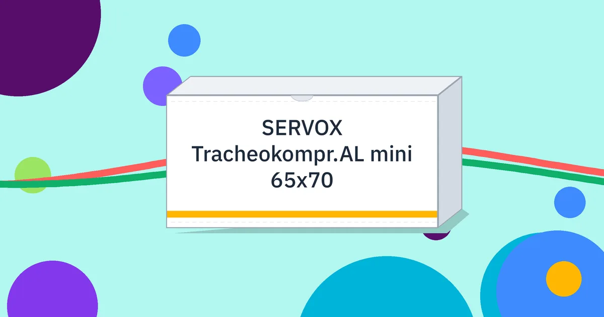 Symbolbild: Packung mit der Aufschrift SERVOX Tracheokompr.AL mini 65x70 (PZN 08469535) – Verfügbarkeit und Bezug in Apotheken in Frankfurt am Main