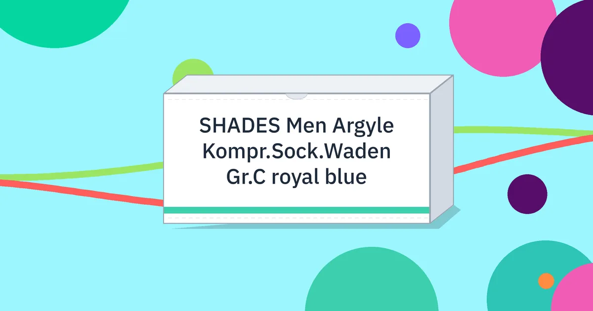 Symbolbild: Packung mit der Aufschrift SHADES Men Argyle Kompr.Sock.Waden Gr.C royal blue (PZN 15589642) – Verfügbarkeit und Bezug in Apotheken in Frankfurt am Main
