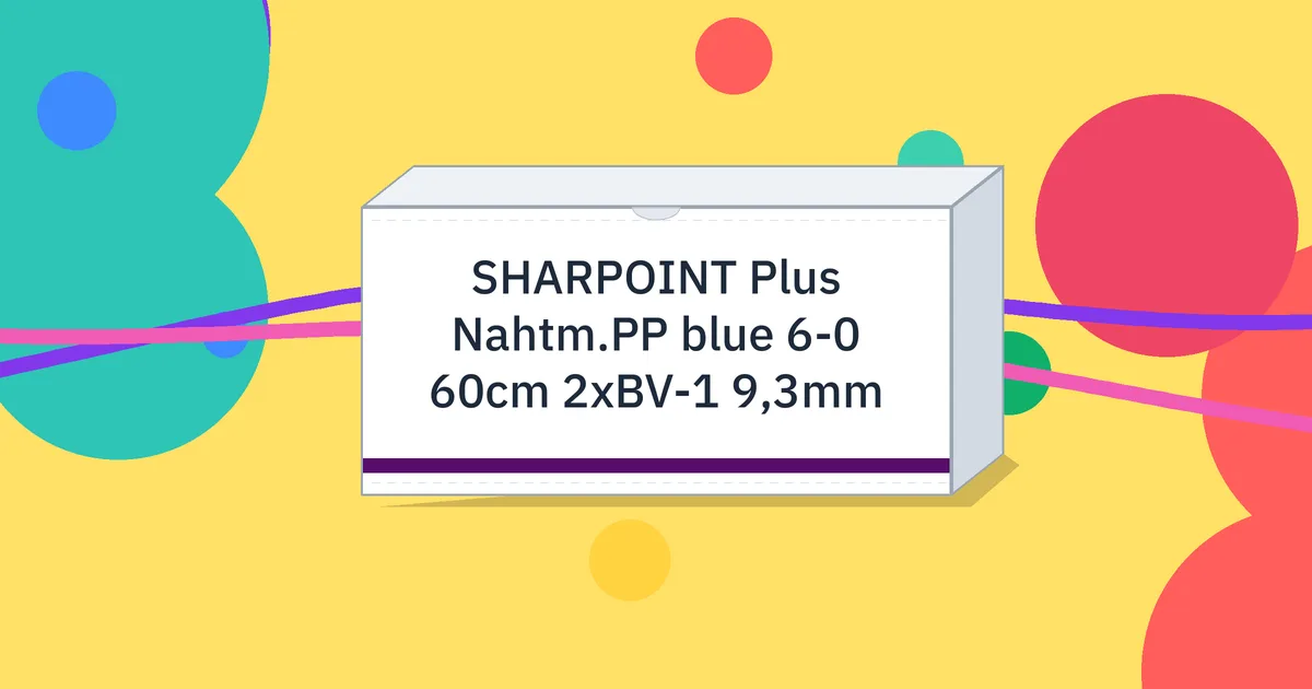 Symbolbild: Packung mit der Aufschrift SHARPOINT Plus Nahtm.PP blue 6-0 60cm 2xBV-1 9,3mm (PZN 17986100) – Verfügbarkeit und Bezug in Apotheken in Frankfurt am Main