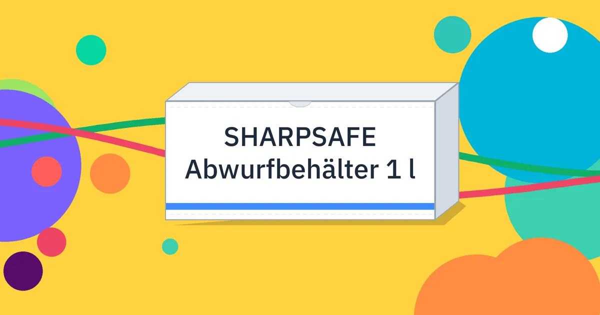 Symbolbild: Packung mit der Aufschrift SHARPSAFE Abwurfbehälter 1 l (PZN 16149690) – Verfügbarkeit und Bezug in Apotheken in Frankfurt am Main