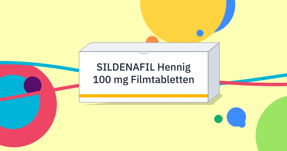 Symbolbild: Packung mit der Aufschrift SILDENAFIL Hennig 100 mg Filmtabletten (PZN 05024117) – Verfügbarkeit und Bezug in Apotheken in Frankfurt am Main