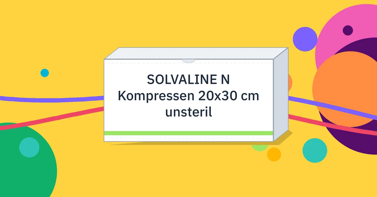 Symbolbild: Packung mit der Aufschrift SOLVALINE N Kompressen 20x30 cm unsteril (PZN 18038546) – Verfügbarkeit und Bezug in Apotheken in Frankfurt am Main