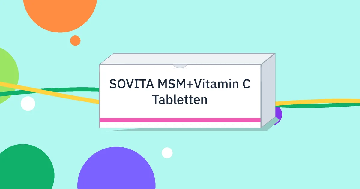 Symbolbild: Packung mit der Aufschrift SOVITA MSM+Vitamin C Tabletten (PZN 20043170) – Verfügbarkeit und Bezug in Apotheken in Frankfurt am Main