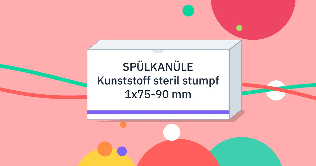 Symbolbild: Packung mit der Aufschrift SPÜLKANÜLE Kunststoff steril stumpf 1x75-90 mm (PZN 19988244) – Verfügbarkeit und Bezug in Apotheken in Frankfurt am Main