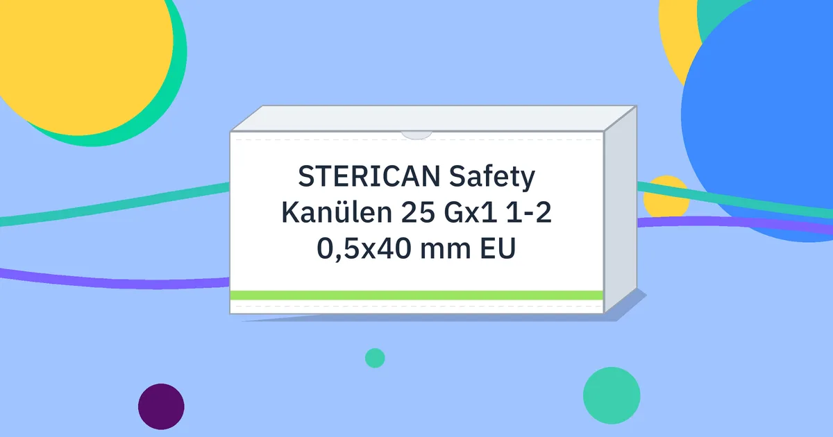 Symbolbild: Packung mit der Aufschrift STERICAN Safety Kanülen 25 Gx1 1-2 0,5x40 mm EU (PZN 15746521) – Verfügbarkeit und Bezug in Apotheken in Frankfurt am Main