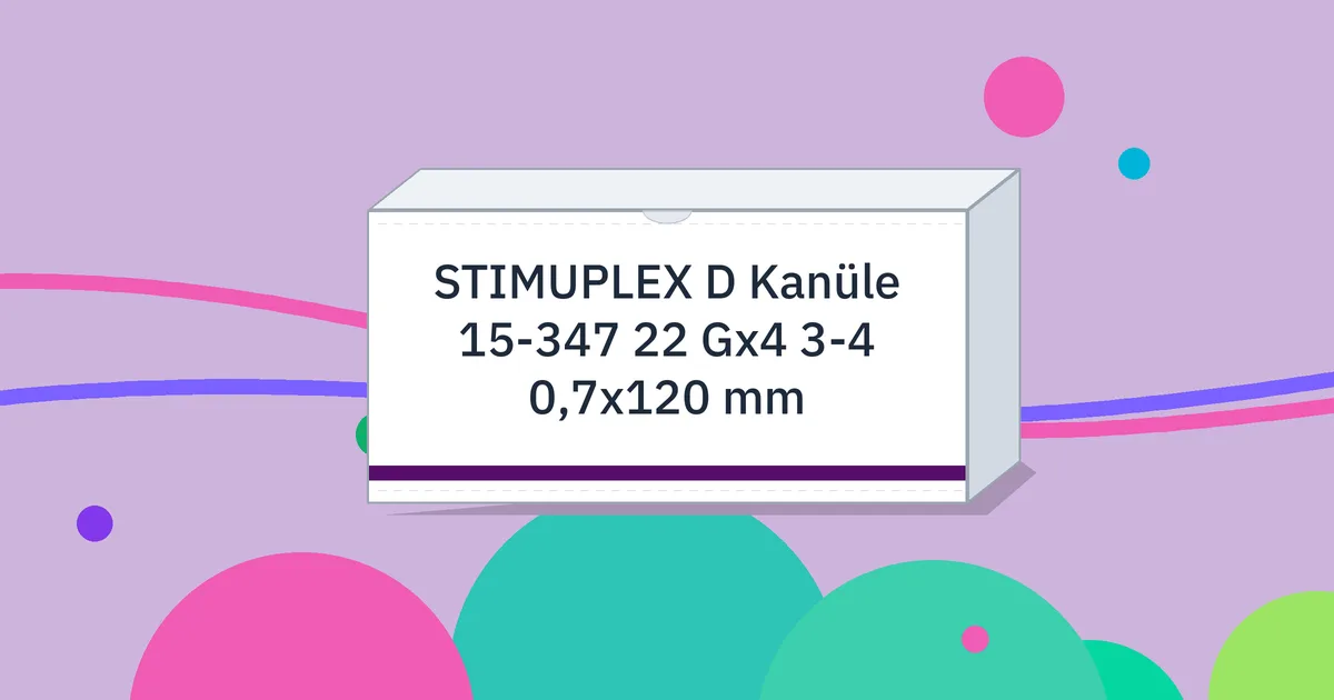Symbolbild: Packung mit der Aufschrift STIMUPLEX D Kanüle 15-347 22 Gx4 3-4 0,7x120 mm (PZN 14138363) – Verfügbarkeit und Bezug in Apotheken in Frankfurt am Main