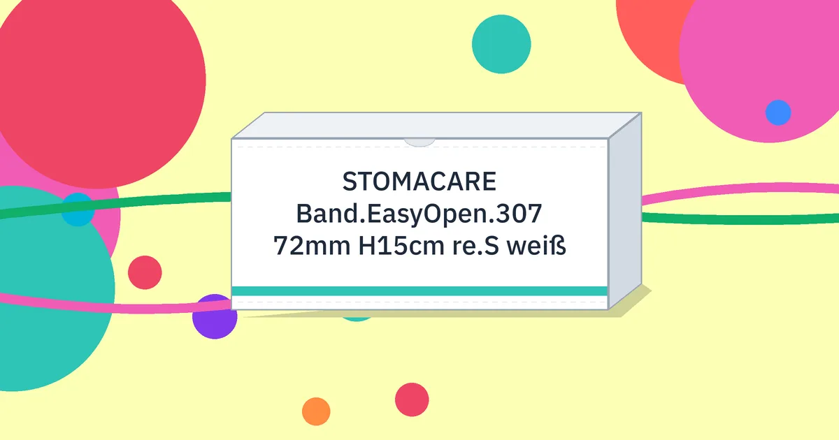 Symbolbild: Packung mit der Aufschrift STOMACARE Band.EasyOpen.307 72mm H15cm re.S weiß (PZN 09109253) – Verfügbarkeit und Bezug in Apotheken in Frankfurt am Main