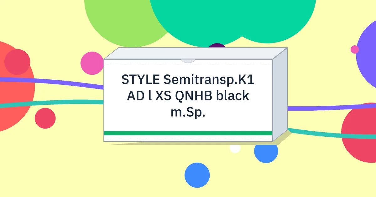 Symbolbild: Packung mit der Aufschrift STYLE Semitransp.K1 AD l XS QNHB black m.Sp. (PZN 18869916) – Verfügbarkeit und Bezug in Apotheken in Frankfurt am Main