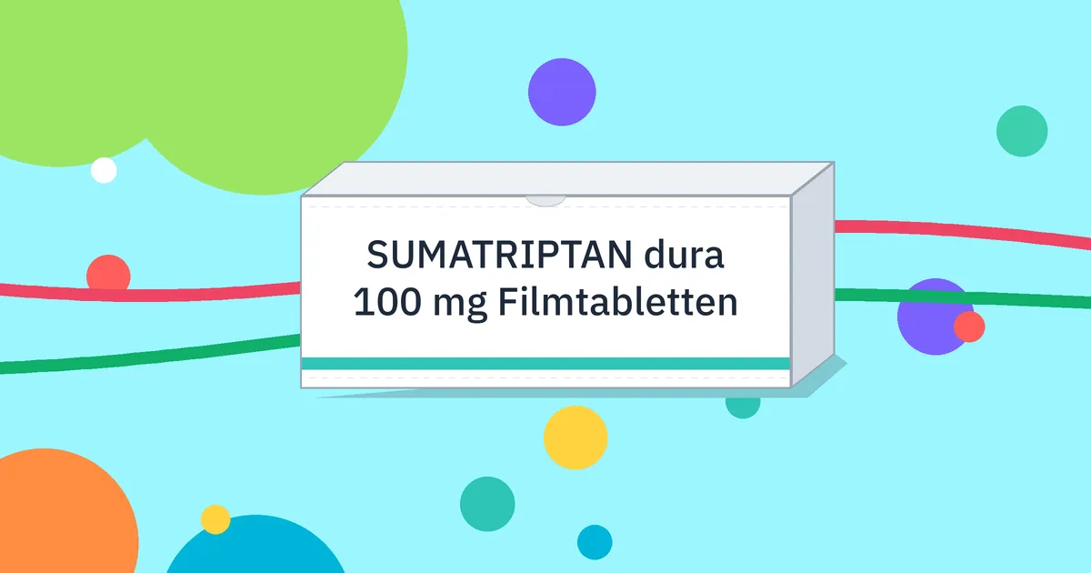 Symbolbild: Packung mit der Aufschrift SUMATRIPTAN dura 100 mg Filmtabletten (PZN 18196699) – Verfügbarkeit und Bezug in Apotheken in Frankfurt am Main