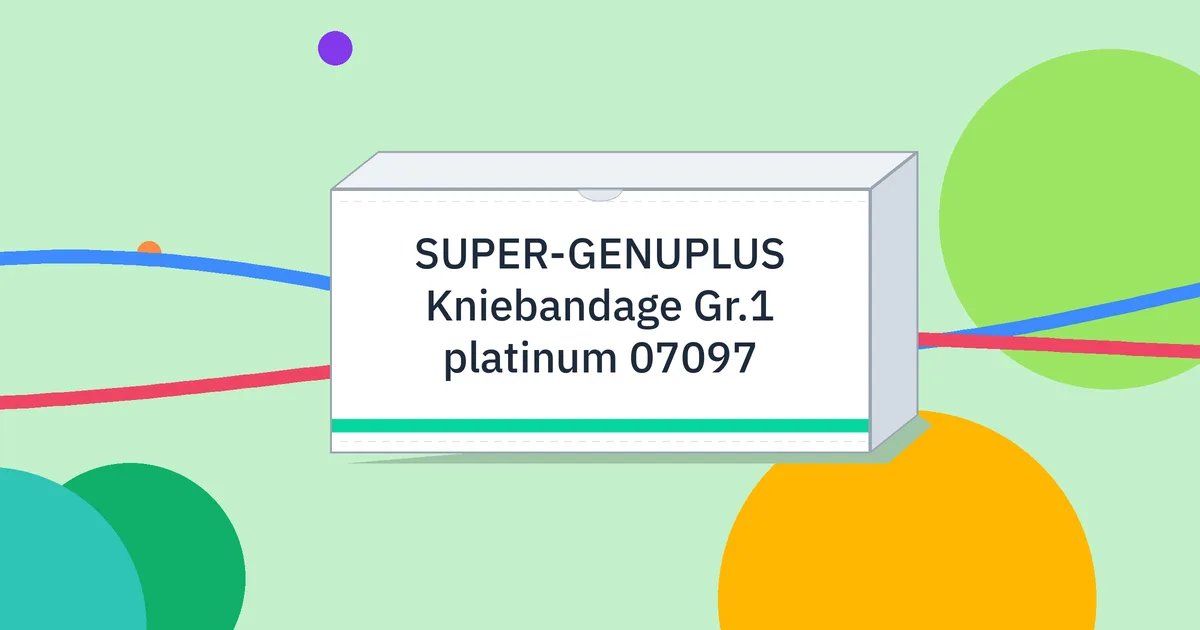 Symbolbild: Packung mit der Aufschrift SUPER-GENUPLUS Kniebandage Gr.1 platinum 07097 (PZN 10200622) – Verfügbarkeit und Bezug in Apotheken in Frankfurt am Main