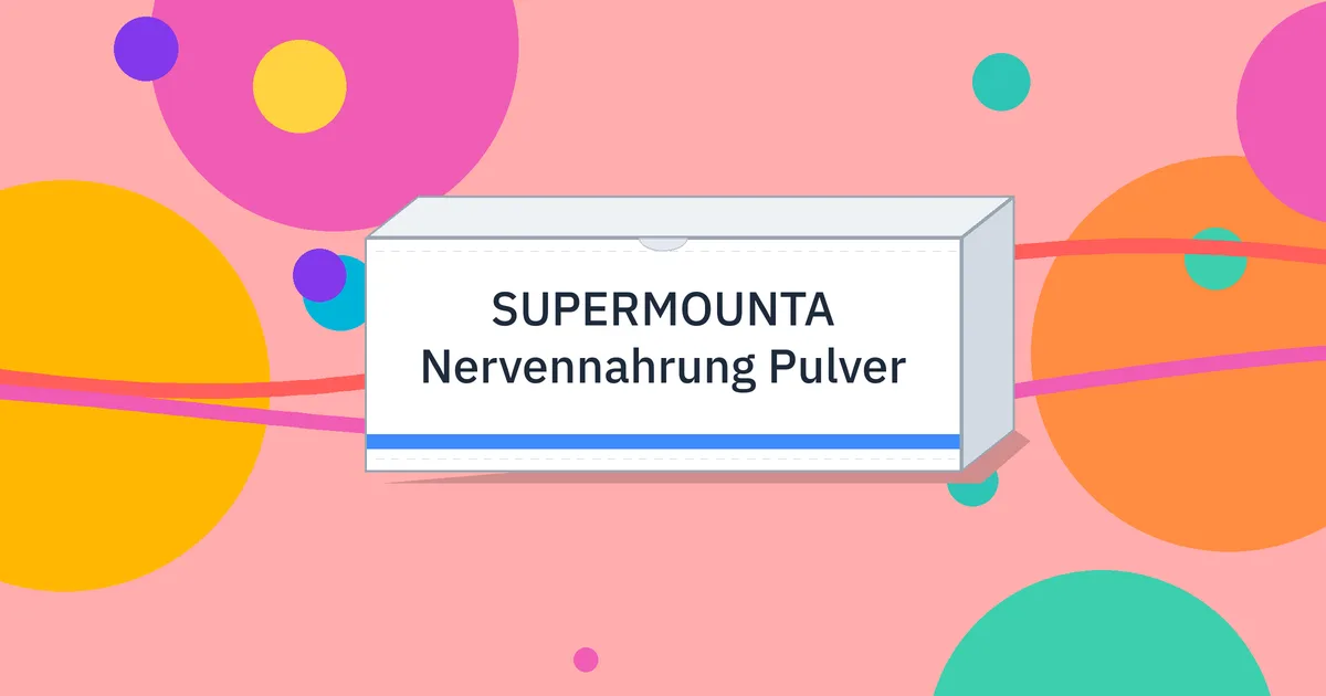 Symbolbild: Packung mit der Aufschrift SUPERMOUNTA Nervennahrung Pulver (PZN 07277408) – Verfügbarkeit und Bezug in Apotheken in Frankfurt am Main