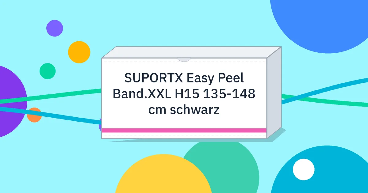 Symbolbild: Packung mit der Aufschrift SUPORTX Easy Peel Band.XXL H15 135-148 cm schwarz (PZN 09486493) – Verfügbarkeit und Bezug in Apotheken in Frankfurt am Main