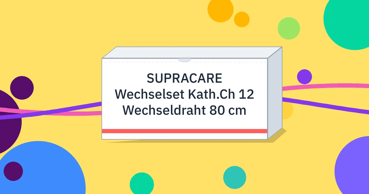 Symbolbild: Packung mit der Aufschrift SUPRACARE Wechselset Kath.Ch 12 Wechseldraht 80 cm (PZN 05020438) – Verfügbarkeit und Bezug in Apotheken in Frankfurt am Main