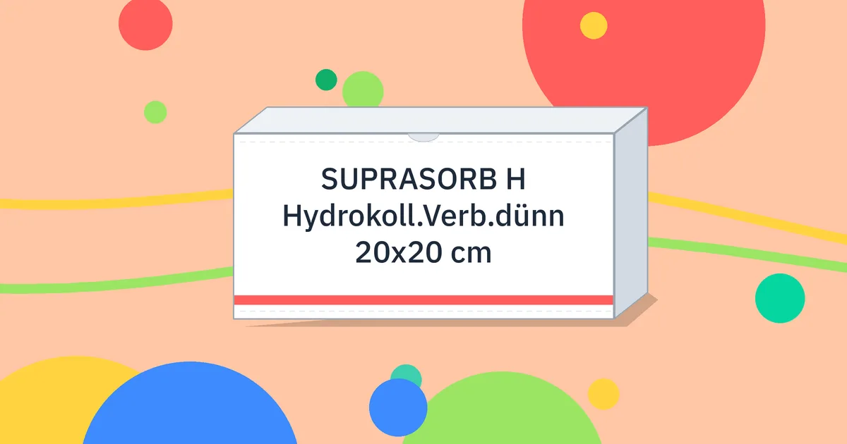 Symbolbild: Packung mit der Aufschrift SUPRASORB H Hydrokoll.Verb.dünn 20x20 cm (PZN 15563370) – Verfügbarkeit und Bezug in Apotheken in Frankfurt am Main