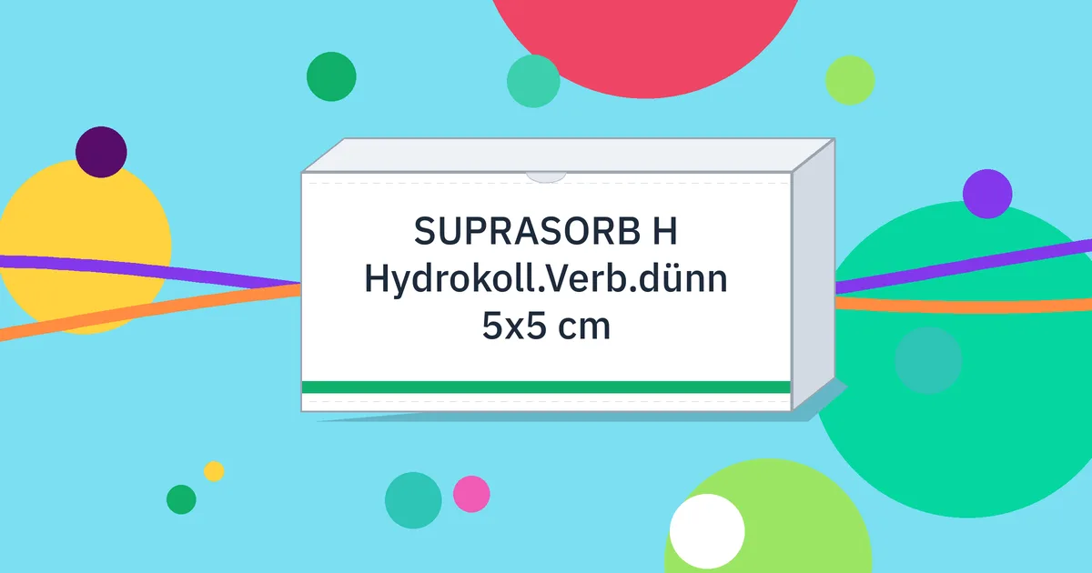Symbolbild: Packung mit der Aufschrift SUPRASORB H Hydrokoll.Verb.dünn 5x5 cm (PZN 15659874) – Verfügbarkeit und Bezug in Apotheken in Frankfurt am Main