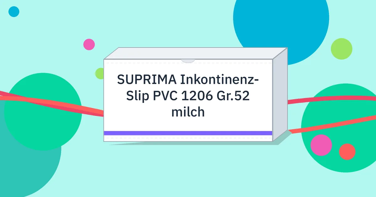 Symbolbild: Packung mit der Aufschrift SUPRIMA Inkontinenz-Slip PVC 1206 Gr.52 milch (PZN 03922243) – Verfügbarkeit und Bezug in Apotheken in Frankfurt am Main