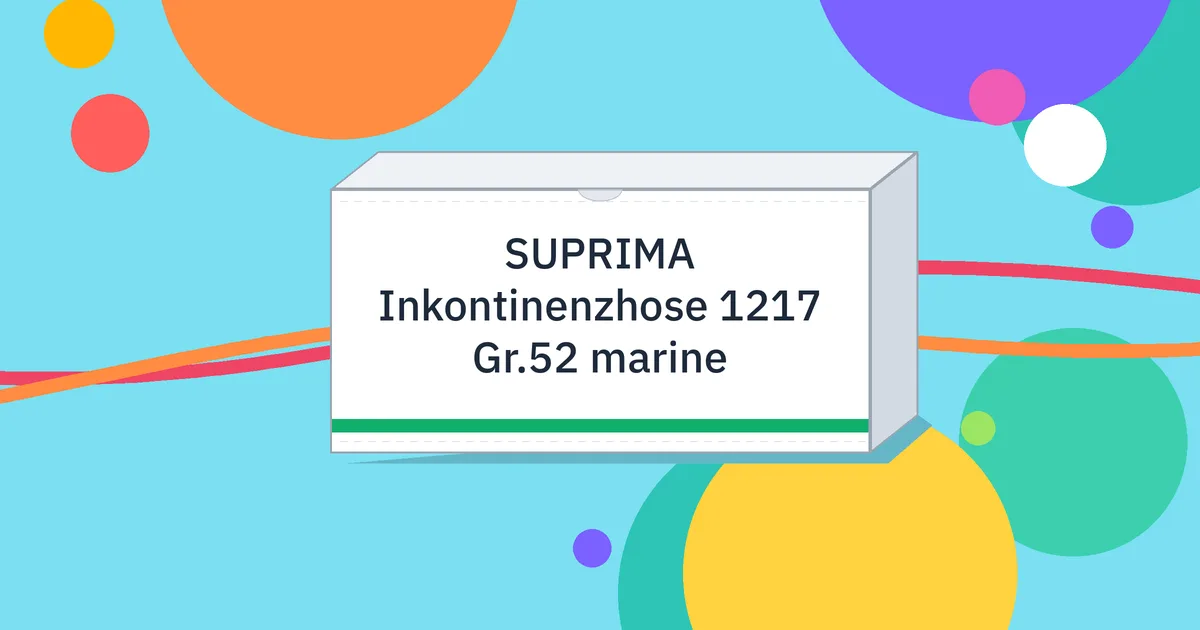 Symbolbild: Packung mit der Aufschrift SUPRIMA Inkontinenzhose 1217 Gr.52 marine (PZN 19174381) – Verfügbarkeit und Bezug in Apotheken in Frankfurt am Main