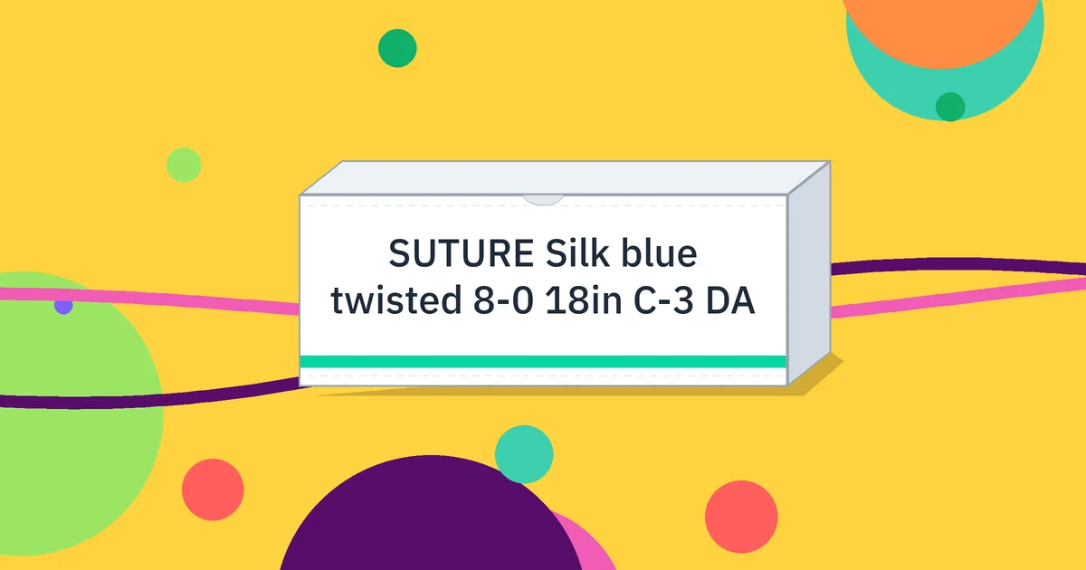 Symbolbild: Packung mit der Aufschrift SUTURE Silk blue twisted 8-0 18in C-3 DA (PZN 20909830) – Verfügbarkeit und Bezug in Apotheken in Frankfurt am Main