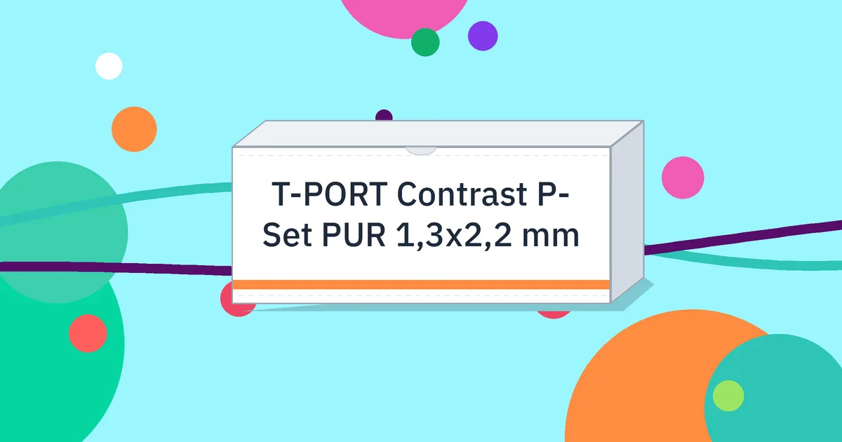 Symbolbild: Packung mit der Aufschrift T-PORT Contrast P-Set PUR 1,3x2,2 mm (PZN 17588339) – Verfügbarkeit und Bezug in Apotheken in Frankfurt am Main