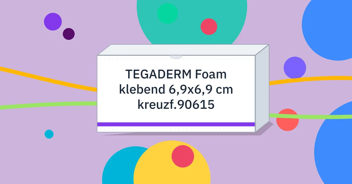 Symbolbild: Packung mit der Aufschrift TEGADERM Foam klebend 6,9x6,9 cm kreuzf.90615 (PZN 16394774) – Verfügbarkeit und Bezug in Apotheken in Frankfurt am Main