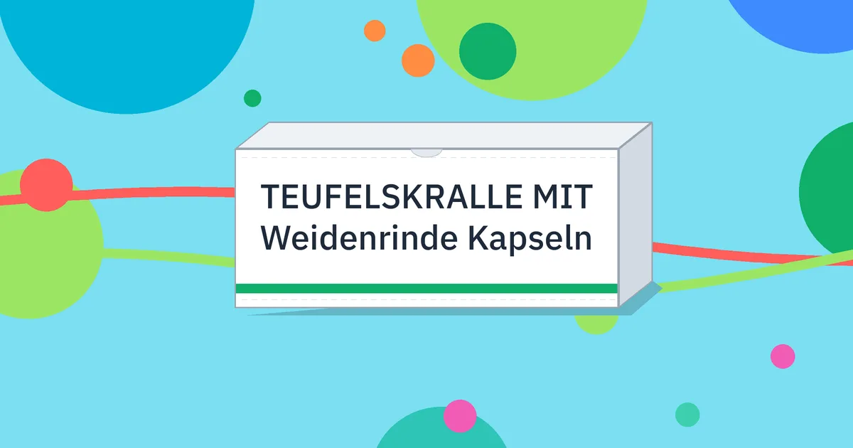 Symbolbild: Packung mit der Aufschrift TEUFELSKRALLE MIT Weidenrinde Kapseln (PZN 16230311) – Verfügbarkeit und Bezug in Apotheken in Frankfurt am Main