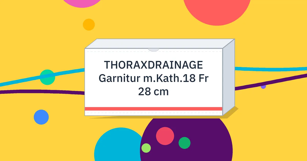 Symbolbild: Packung mit der Aufschrift THORAXDRAINAGE Garnitur m.Kath.18 Fr 28 cm (PZN 10178667) – Verfügbarkeit und Bezug in Apotheken in Frankfurt am Main