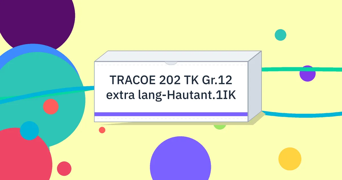 Symbolbild: Packung mit der Aufschrift TRACOE 202 TK Gr.12 extra lang-Hautant.1IK (PZN 17194712) – Verfügbarkeit und Bezug in Apotheken in Frankfurt am Main