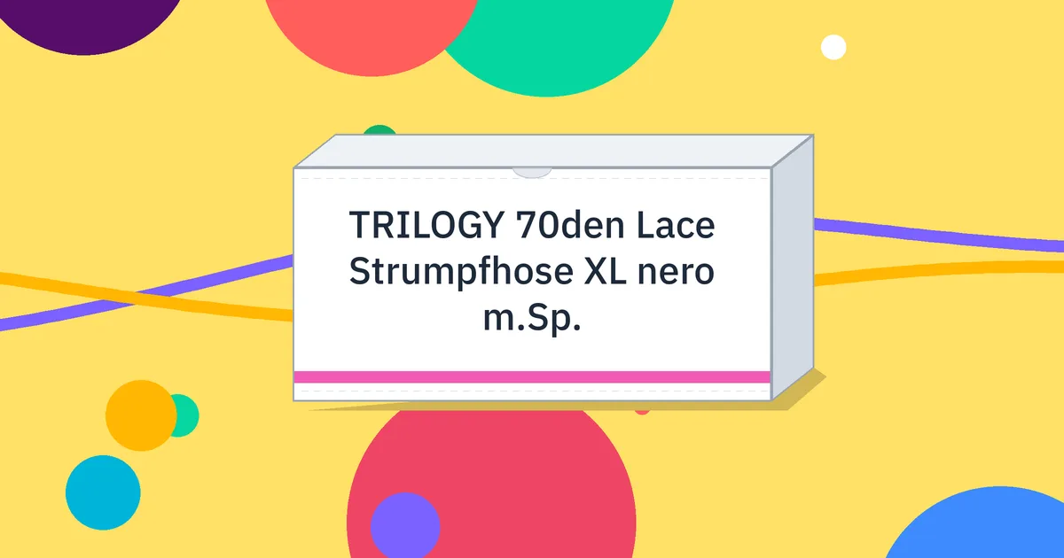 Symbolbild: Packung mit der Aufschrift TRILOGY 70den Lace Strumpfhose XL nero m.Sp. (PZN 19165672) – Verfügbarkeit und Bezug in Apotheken in Frankfurt am Main
