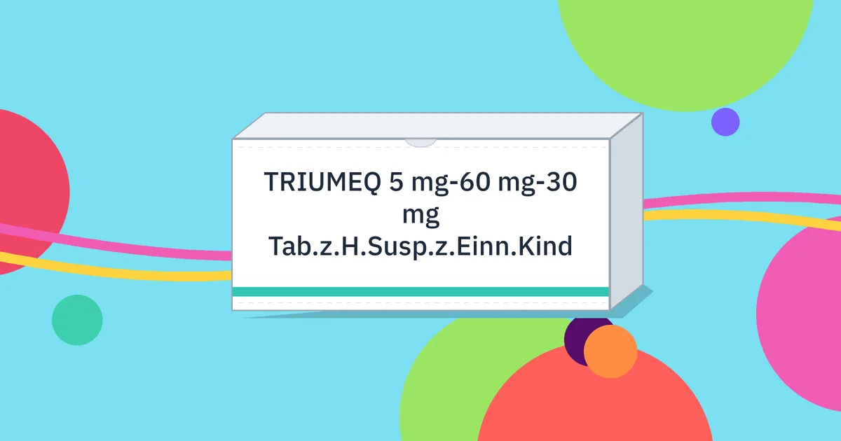 Symbolbild: Packung mit der Aufschrift TRIUMEQ 5 mg-60 mg-30 mg Tab.z.H.Susp.z.Einn.Kind (PZN 18245009) – Verfügbarkeit und Bezug in Apotheken in Frankfurt am Main