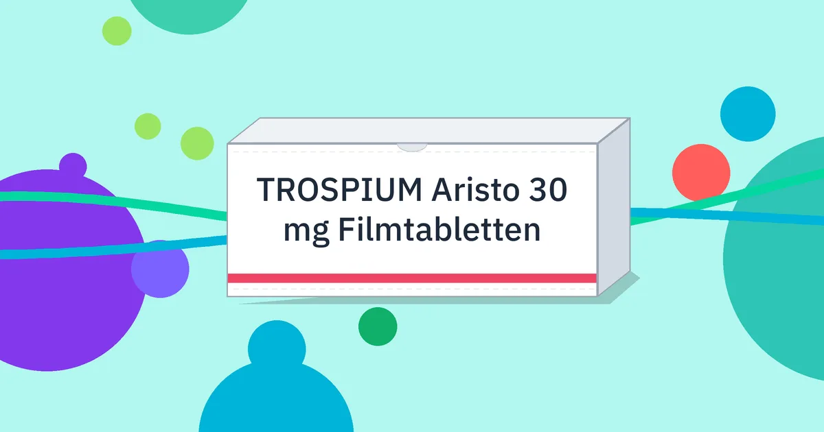 Symbolbild: Packung mit der Aufschrift TROSPIUM Aristo 30 mg Filmtabletten (PZN 10259377) – Verfügbarkeit und Bezug in Apotheken in Frankfurt am Main