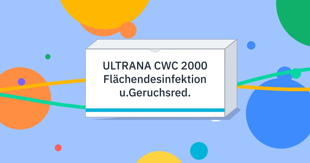 Symbolbild: Packung mit der Aufschrift ULTRANA CWC 2000 Flächendesinfektion u.Geruchsred. (PZN 17931665) – Verfügbarkeit und Bezug in Apotheken in Frankfurt am Main