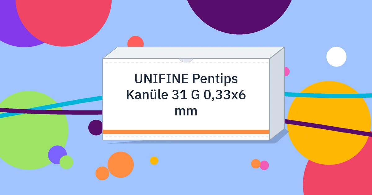 Symbolbild: Packung mit der Aufschrift UNIFINE Pentips Kanüle 31 G 0,33x6 mm (PZN 19729525) – Verfügbarkeit und Bezug in Apotheken in Frankfurt am Main