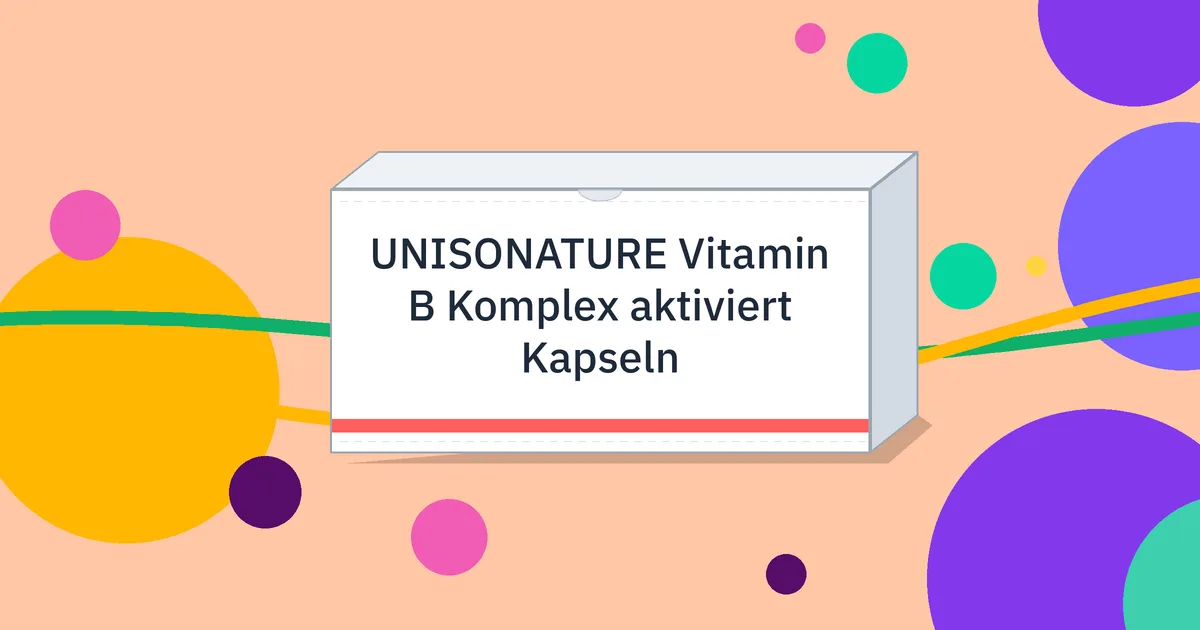 Symbolbild: Packung mit der Aufschrift UNISONATURE Vitamin B Komplex aktiviert Kapseln (PZN 19547250) – Verfügbarkeit und Bezug in Apotheken in Frankfurt am Main