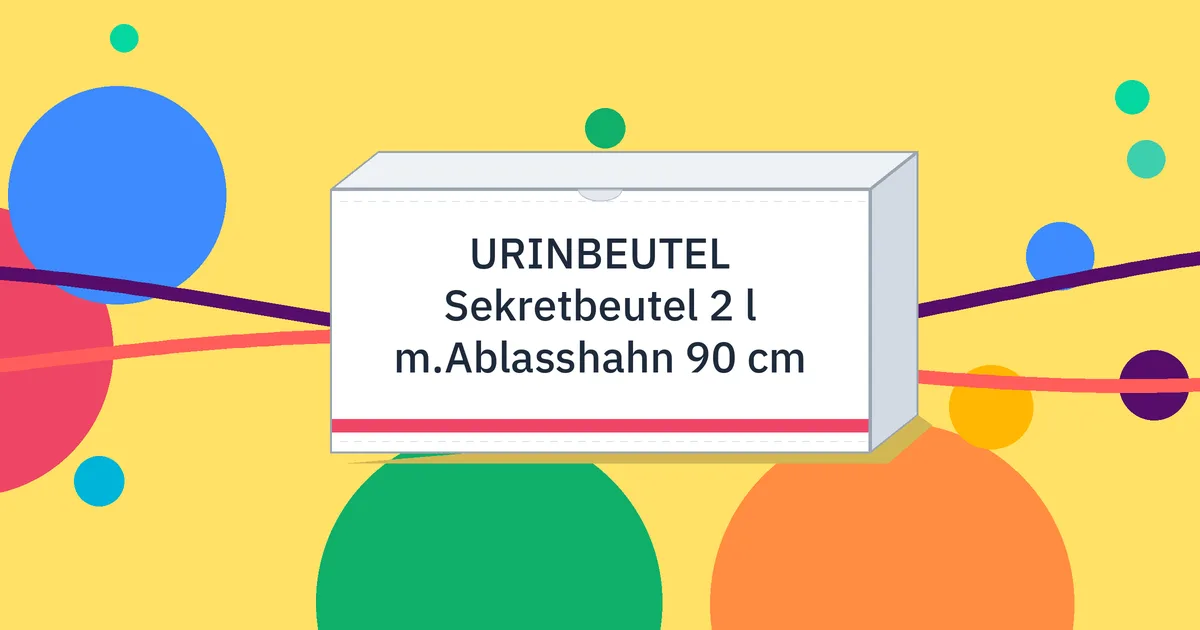 Symbolbild: Packung mit der Aufschrift URINBEUTEL Sekretbeutel 2 l m.Ablasshahn 90 cm (PZN 04210875) – Verfügbarkeit und Bezug in Apotheken in Frankfurt am Main