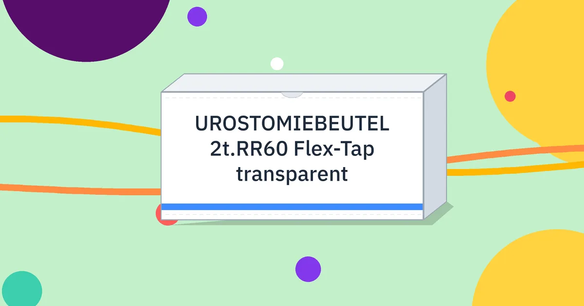 Symbolbild: Packung mit der Aufschrift UROSTOMIEBEUTEL 2t.RR60 Flex-Tap transparent (PZN 10630854) – Verfügbarkeit und Bezug in Apotheken in Frankfurt am Main
