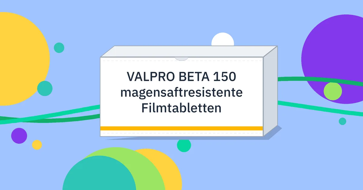 Symbolbild: Packung mit der Aufschrift VALPRO BETA 150 magensaftresistente Filmtabletten (PZN 01496664) – Verfügbarkeit und Bezug in Apotheken in Frankfurt am Main
