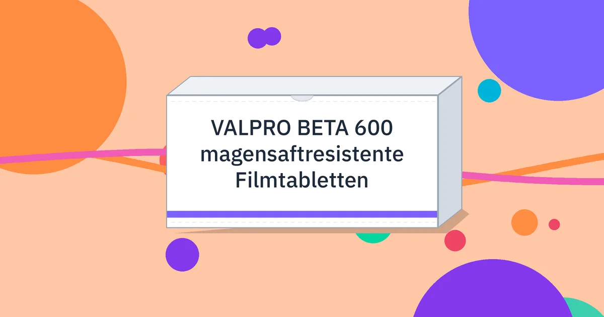 Symbolbild: Packung mit der Aufschrift VALPRO BETA 600 magensaftresistente Filmtabletten (PZN 01401327) – Verfügbarkeit und Bezug in Apotheken in Frankfurt am Main