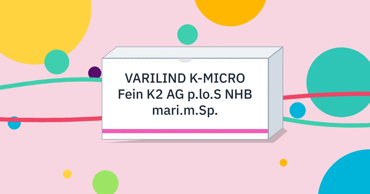 Symbolbild: Packung mit der Aufschrift VARILIND K-MICRO Fein K2 AG p.lo.S NHB mari.m.Sp. (PZN 20556248) – Verfügbarkeit und Bezug in Apotheken in Frankfurt am Main