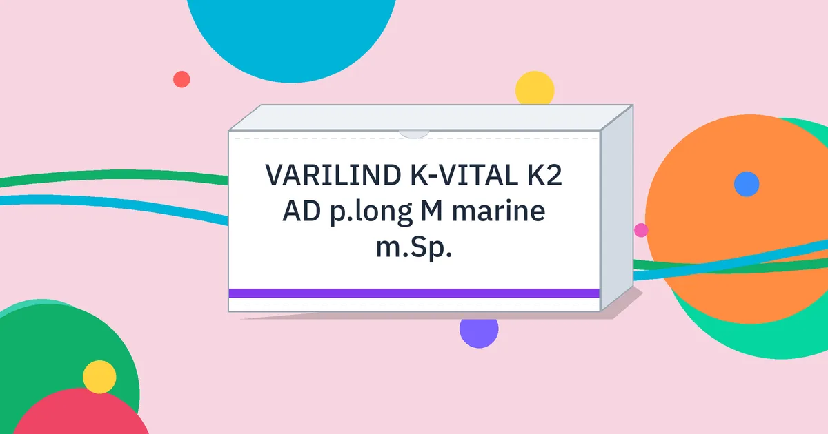 Symbolbild: Packung mit der Aufschrift VARILIND K-VITAL K2 AD p.long M marine m.Sp. (PZN 20567884) – Verfügbarkeit und Bezug in Apotheken in Frankfurt am Main